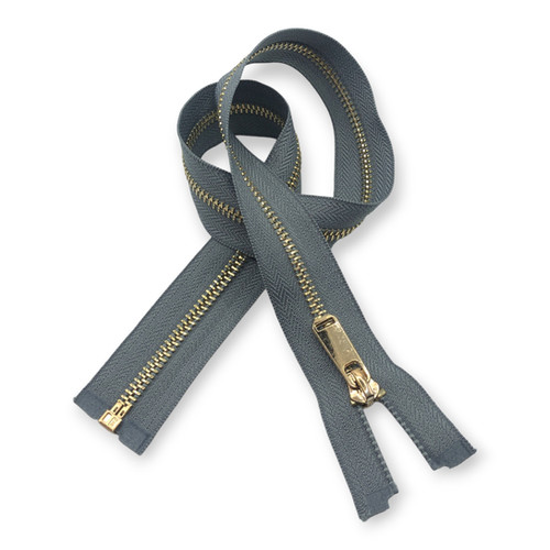 60CM Grey Golden Slider Brass Separating Metal Zipper for Jacket Sewing ...