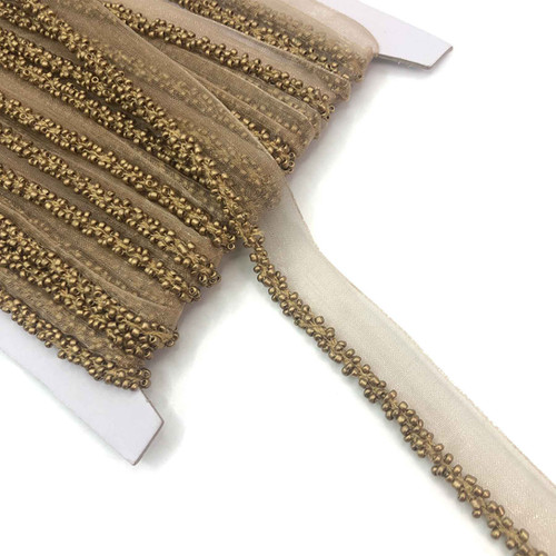 High Quality Antique Gold Beaded Border Ribbons Trim Lace 1.6CM Wide By ...