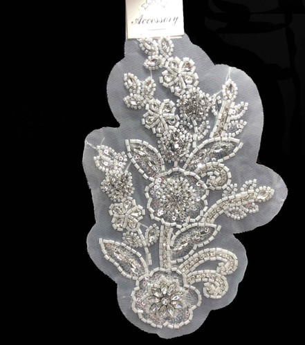White Hand Embroidery Crystal Applique Patch Work for DIY Sewing Dress ...