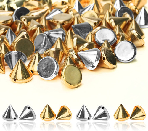 50Pcs Silver and Gold Acrylic Bullet Cone Spike Studs Bead, Sew On ...