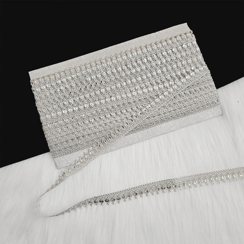 10 Yards Silver Sequins Border Lace 1.5cm Wide for Costume DIY Sewing ...