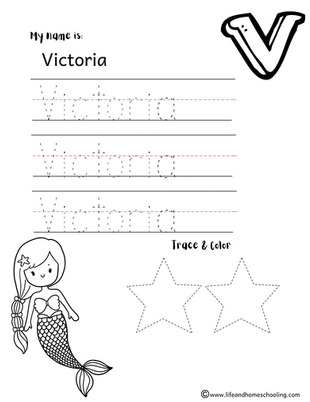Free Name Tracing Practice Worksheet/U/V Girl Names/LifeandHomeschooling