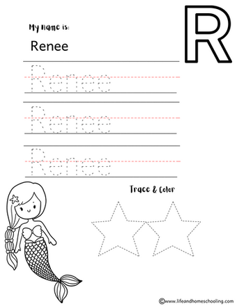 Free Name Tracing Practice Worksheet/R Girl Names/LifeandHomeschooling