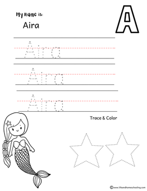 Free Name Tracing Practice Worksheet Girl A Names / Lifeandhomeschooling