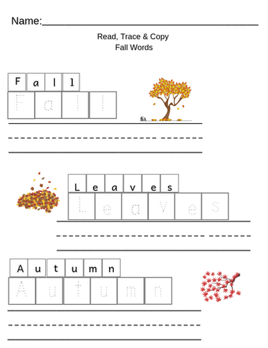 Fall Words Reading & Writing | lifeandhomeschooling