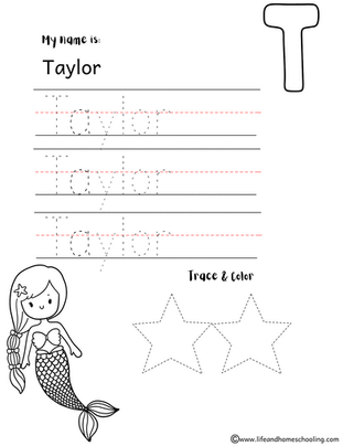 Free Name Tracing Practice Worksheet/T Girl Names/LifeandHomeschooling
