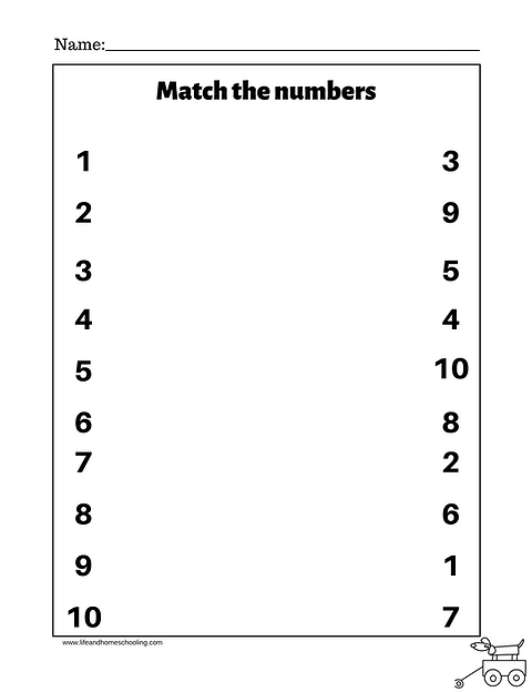 Matching Numbers Worksheets