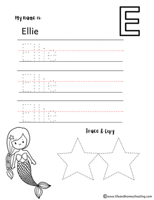 Free Name Tracing Practice Worksheet E Girl Names/ Lifeandhomeschooling