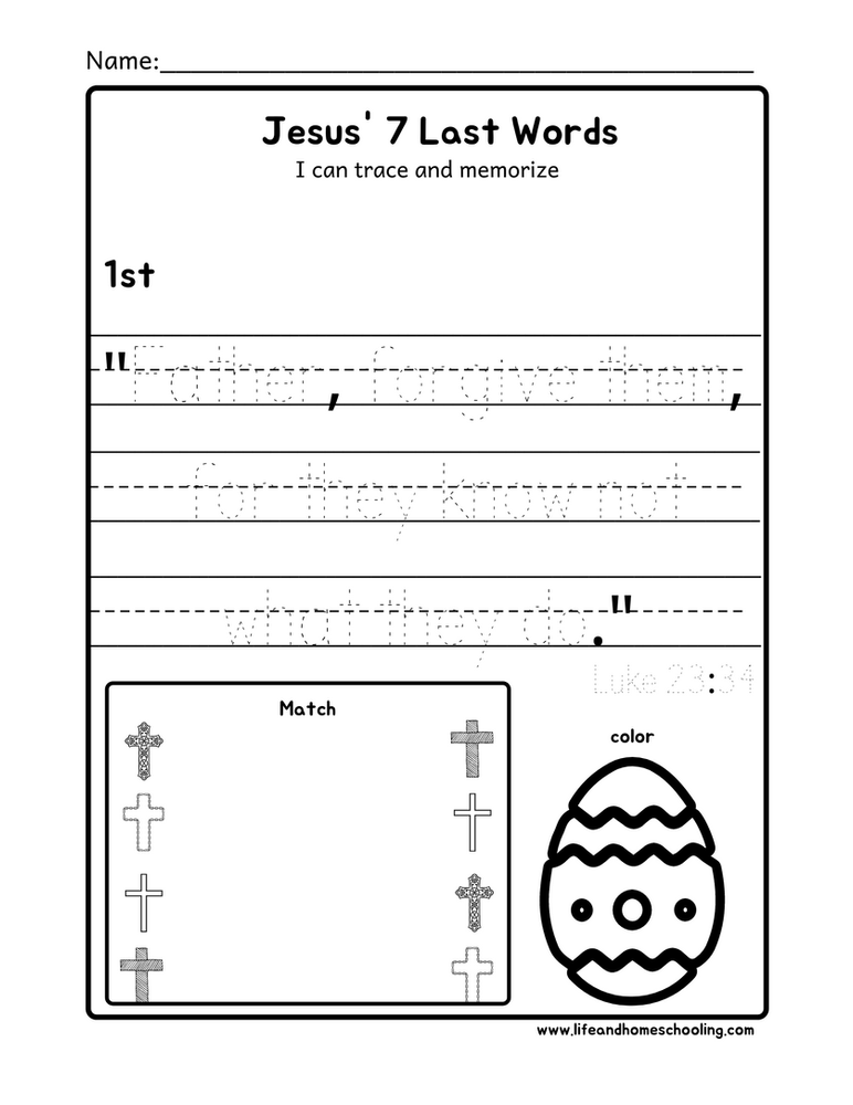 Jesus' Seven Last Words Printable Activity