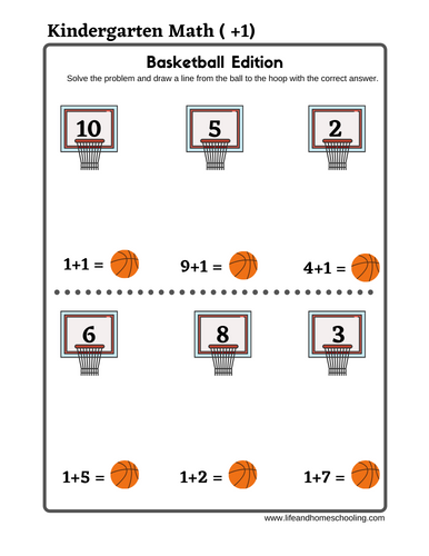 Kindergarten Basketball Addition/Subtraction Worksheets ...