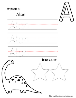 Free Name Tracing Practice Worksheet/A Boy Names/LifeandHomeschooling