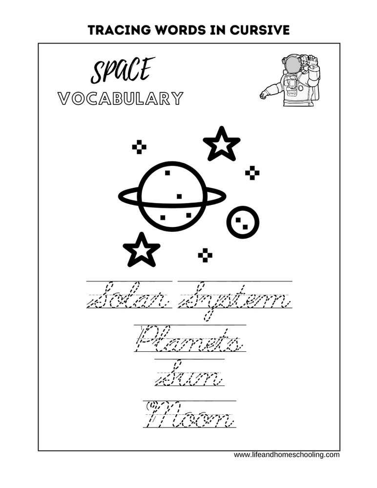 Cursive Handwriting Practice (Space Theme)