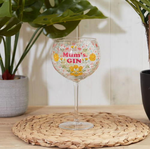 BRIGHT RETRO FLORAL MUM GIN GLASS IN CLEAR PVC GIFT BOX | Penelope Primrose