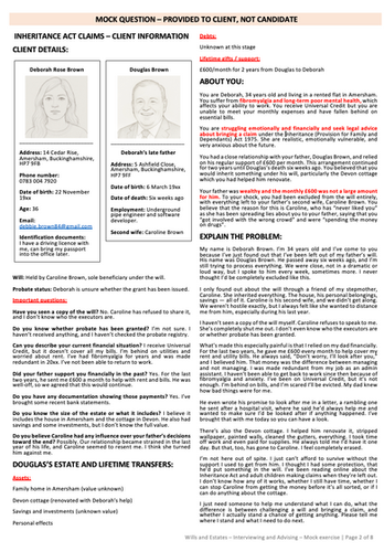 SQE2 Wills and Estates Interviewing and Advising Mock Questions and ...
