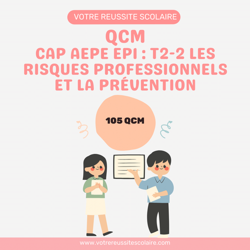 105 QCM T2-2 : LES RISQUES PRO CAP AEPE EP1 | V. Réussite Scolaire