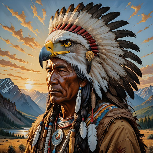 Aboriginal first nation man with eagle on head | Picture World