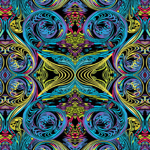 1 Yard Pre-cut - Heartscapes - Curlique Blue/Multi | On The Bias Designs