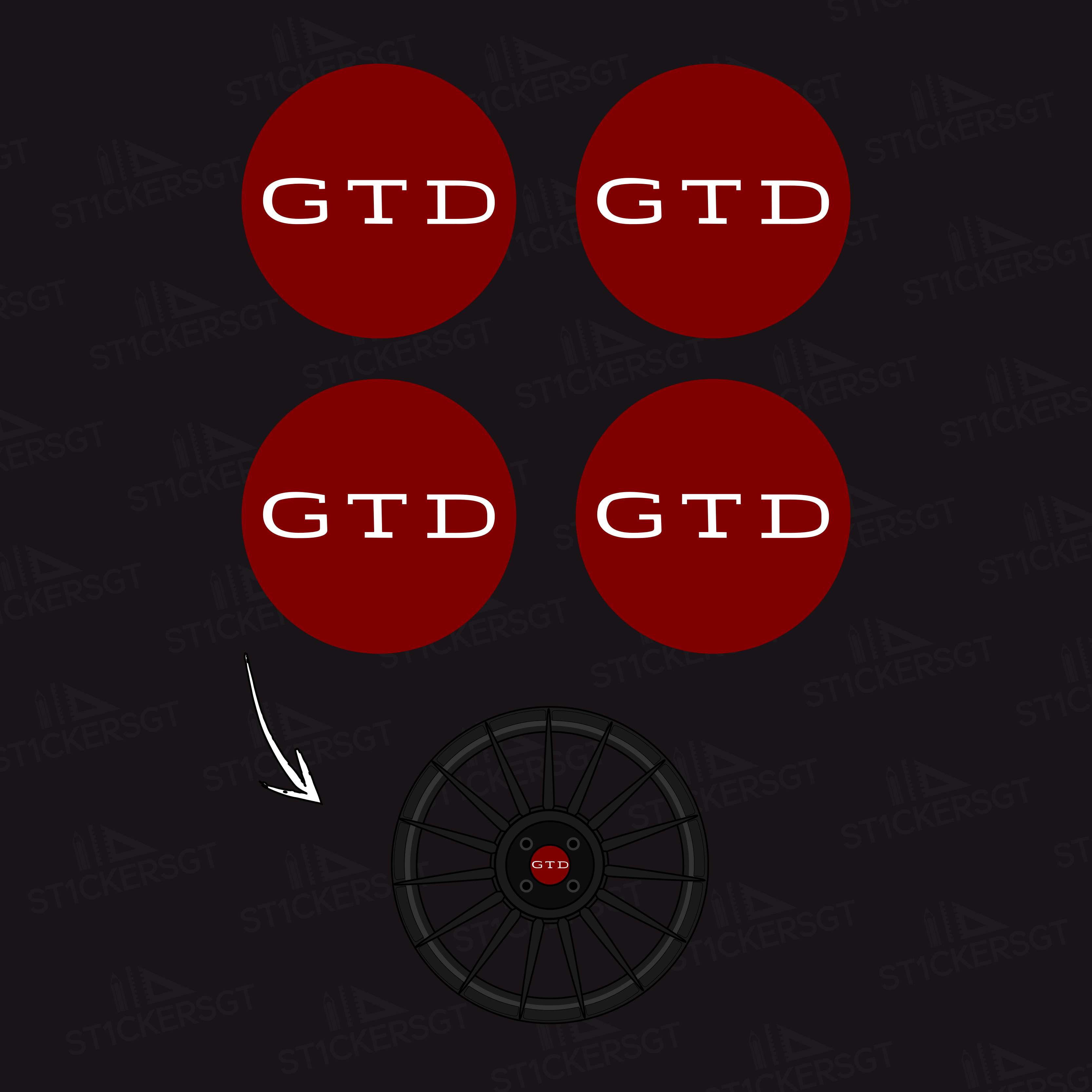 4Pcs "New Version" GTD LOGO - STICKERS FOR CENTER CAPS | ST1CKERSGT
