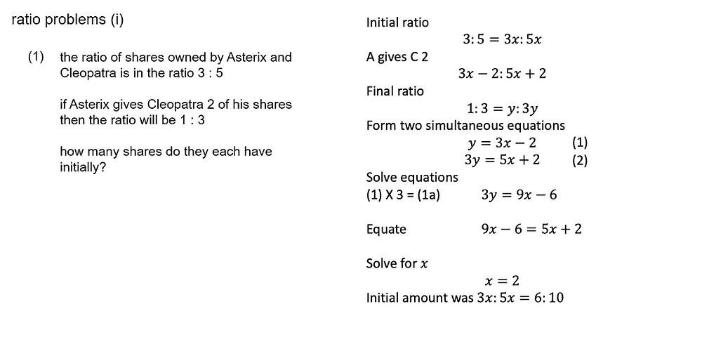 Ratio change simultaneous equations
