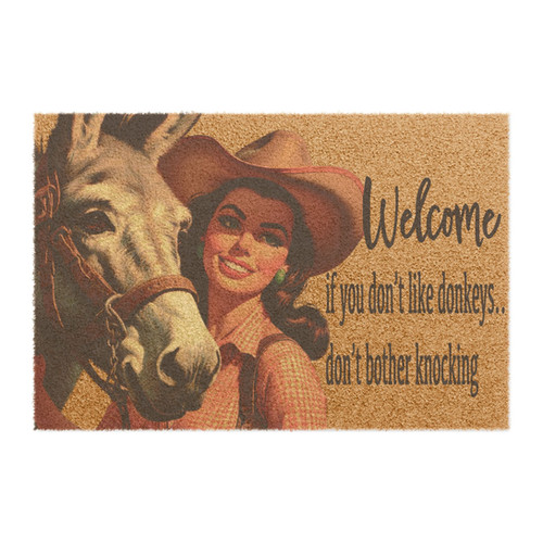 Vintage Cowgirl & Donkey Doormat | Western Home Decor | Rustic Entryway ...