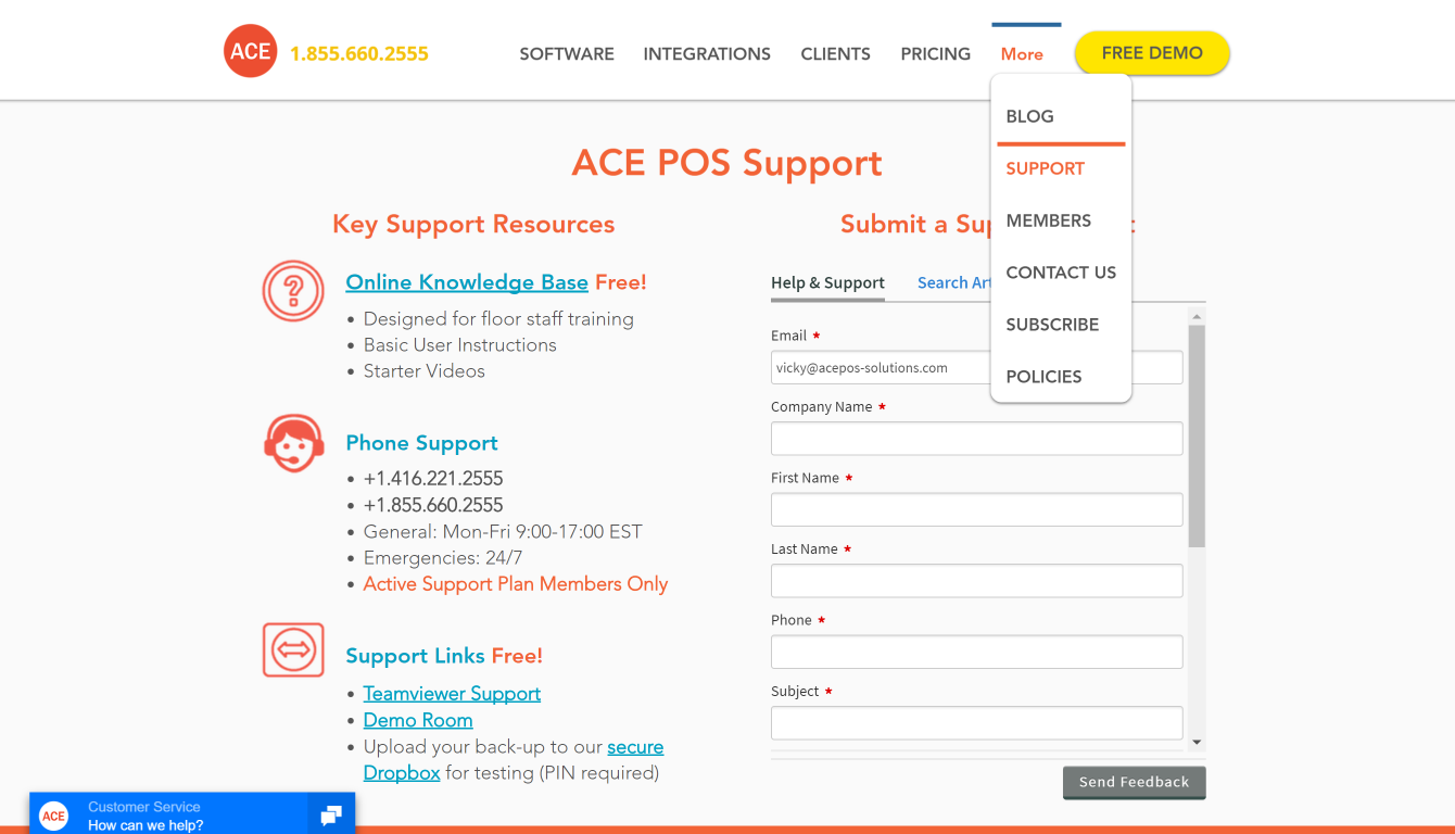 ACE POS Tech Support Page - Bookmark Today!