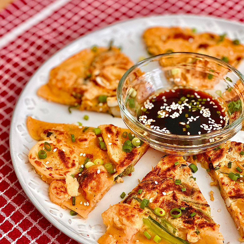 Crispy Korean Kimchi Seafood Pancakes (Haemul Pajeon)
