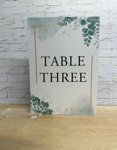 Eucalyptus With Gold Border Table Numbers | WeddingsUnderOneRoof
