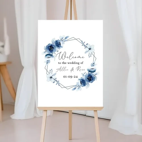 Personalised Blue and White Flowers Welcome Sign | WeddingsUnderOneRoof