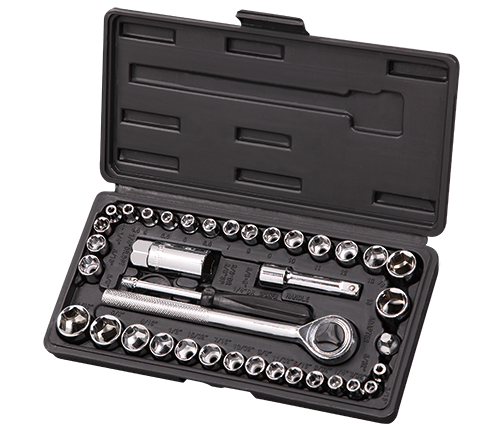 40pc 1/4" Drive SAE & Metric Socket Set including Ratcheting Wrench and Spinner Handle