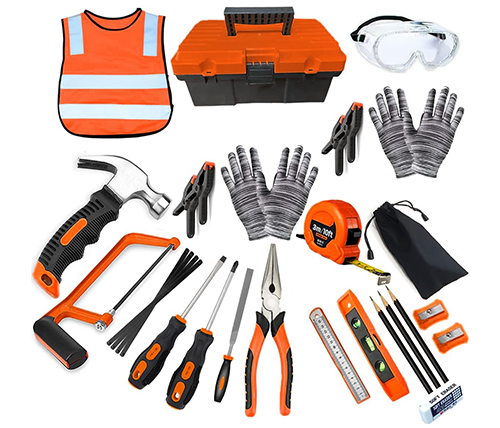 25pc Kids Tool Kit Set including Real Tools, Hi-Visibility Vest and ...