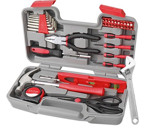 40pc Red Home DIY Hand Tool Kit Set including Adjustable Wrench and Hex ...