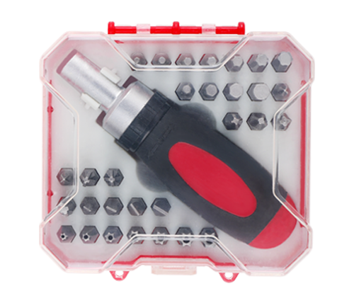 31pc 1/4" Driver Bit Set and Ratcheting Handle in a Tray Case