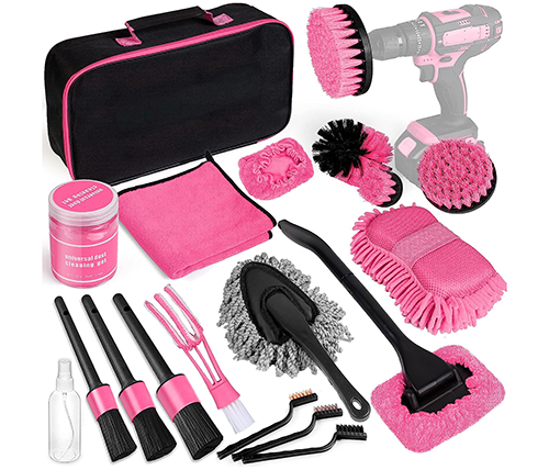 20pc Pink Car Cleaning & Interior Detailing Tool Kit Set. Includes Gels ...