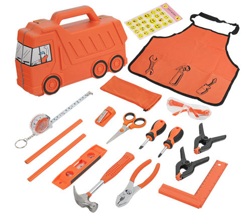 17pc Kids Tool Kit Set including Real Metal Tools in a Truck Tool Box Case