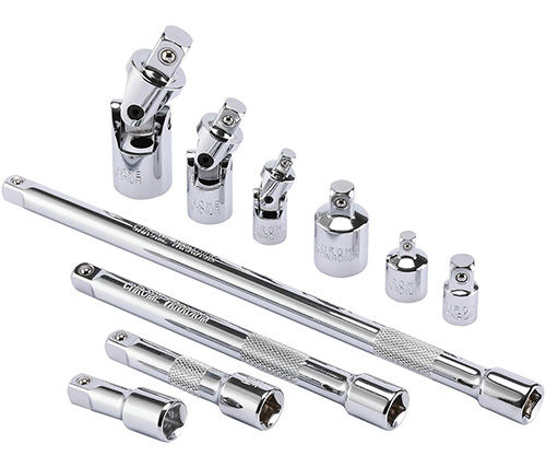 10pc 1/4, 3/8. 1/2" Socket Accessory Set. Includes Adapters, Extension ...