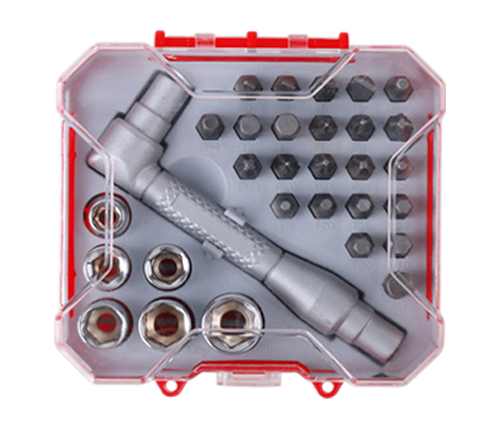 30pc Driver Bits and Sockets including Metal Ratcheting Wrench Handle