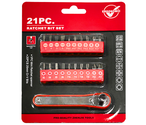 21pc Screw Driver Bit Set with Mini Ratchet Handle