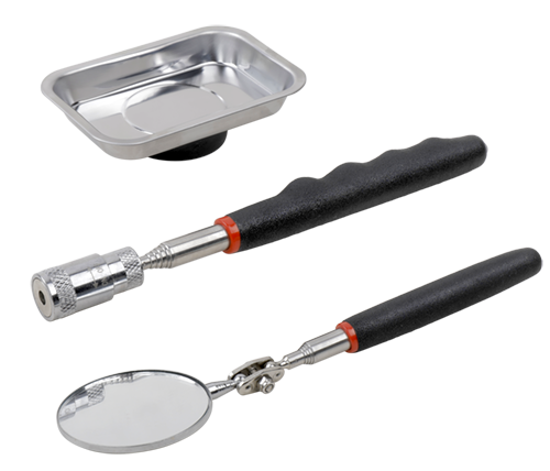 3pc Magnetic LED Pick-Up & Mirror Tool Set with Tray