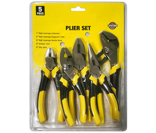 5pc Pliers Tool Set. Long Nose, Combination, Diagonal Cutter, Plumber's ...