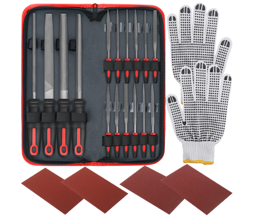 18pc Metal Hand & Needle Files Tool Set Kit, includes Gloves and Sandpapers