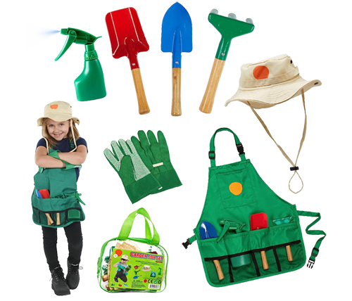 8pc Kids Gardening Tool Kit Set including Real Tools and Apron