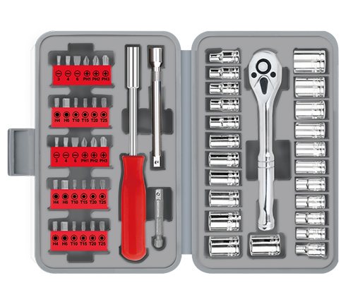 57pc SAE & Metric Socket Set and Driver Bit Set. Includes Ratcheting ...