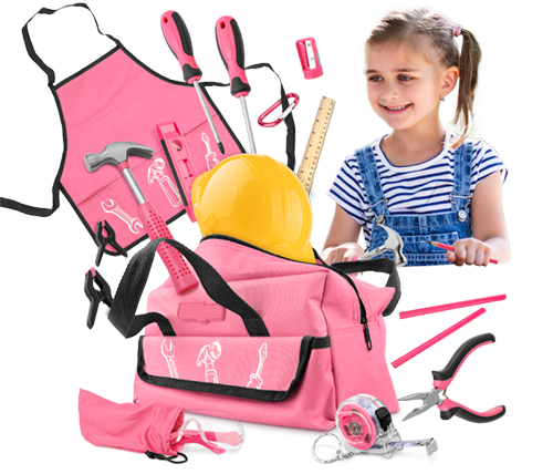 18pc Kids Tool Set with Real Hand Tools and Fabric Work Tool Bag