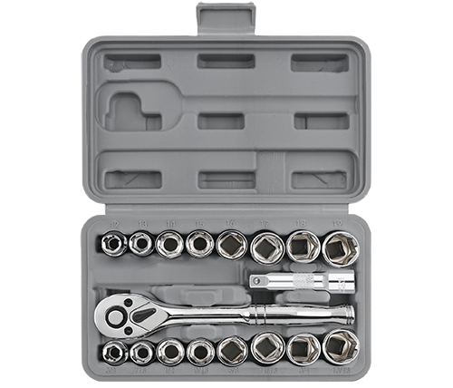 18pc SAE & Metric 3/8” Drive Socket Set Including Ratcheting Wrench and ...