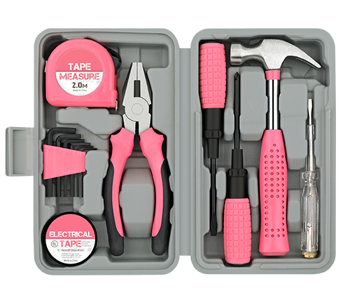 13pc Compact Pink Home DIY Hand Tool Kit Set including Full-Length ...