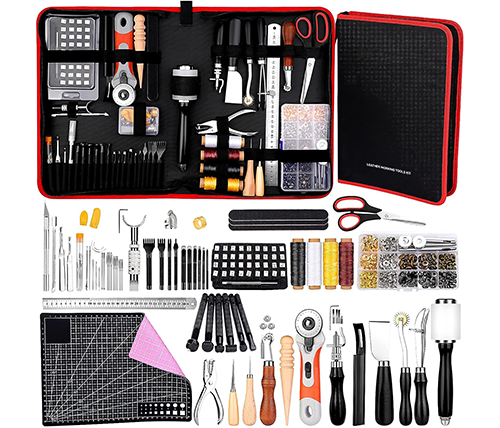 190pc Leather Stitching & Cutting Tool Kit Set including 225pc Grommet ...