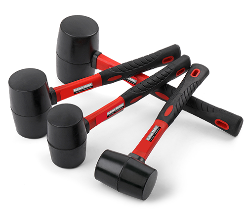 4pc 24, 16, 12 and 8oz Fibreglass Handle Rubber Mallets