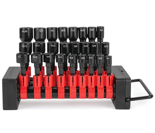 25pc SAE Cr-V Magnetic Nut Driver Set on an Easy-Access Storage Rack. 1 ...