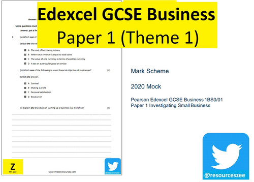 Edexcel GCSE Business - Paper 1 90 min assessment (Theme 1) | Mr. Zee's ...