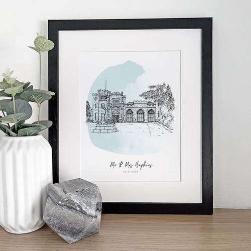 Custom Wedding Venue Watercolour Line Portrait | Lock and Dale